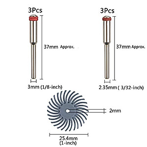 BUYGOO 60pcs 1 Inch Bristle Disc Kit with 6pcs Mandrels for Rotary Tools, Detail Abrasive Wheel for Cleaning & Polishing, Radial Bristle Wheel with Grit 80 120 220 400 600 1000