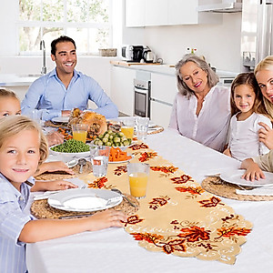 OurWarm Thanksgiving Table Runner, Handmade Embroidered Maple Leaves Fall Table Runner 67 Inches Long for Autumn Harvest Thanksgiving Table Decorations,15 x 67 Inch