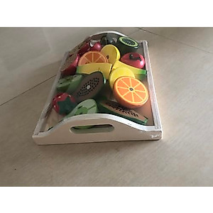 CARLORBO Wooden Toys for 2 Year Old - Pretend Play Food Set for Kids Play Kitchen,9 Cuttable Toy Fruit and Veg with Wooden Knif and Tray,Gift Idea for Boys Girls Birthday