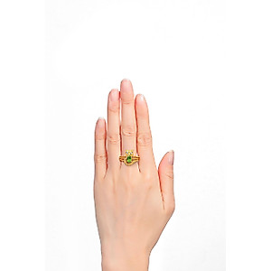 Rylos Rings for Women 14K Gold Plated Silver CAT Ring 7X5MM Oval Gemstone & Sparkling Diamonds August Peridot Jewelry Size 8