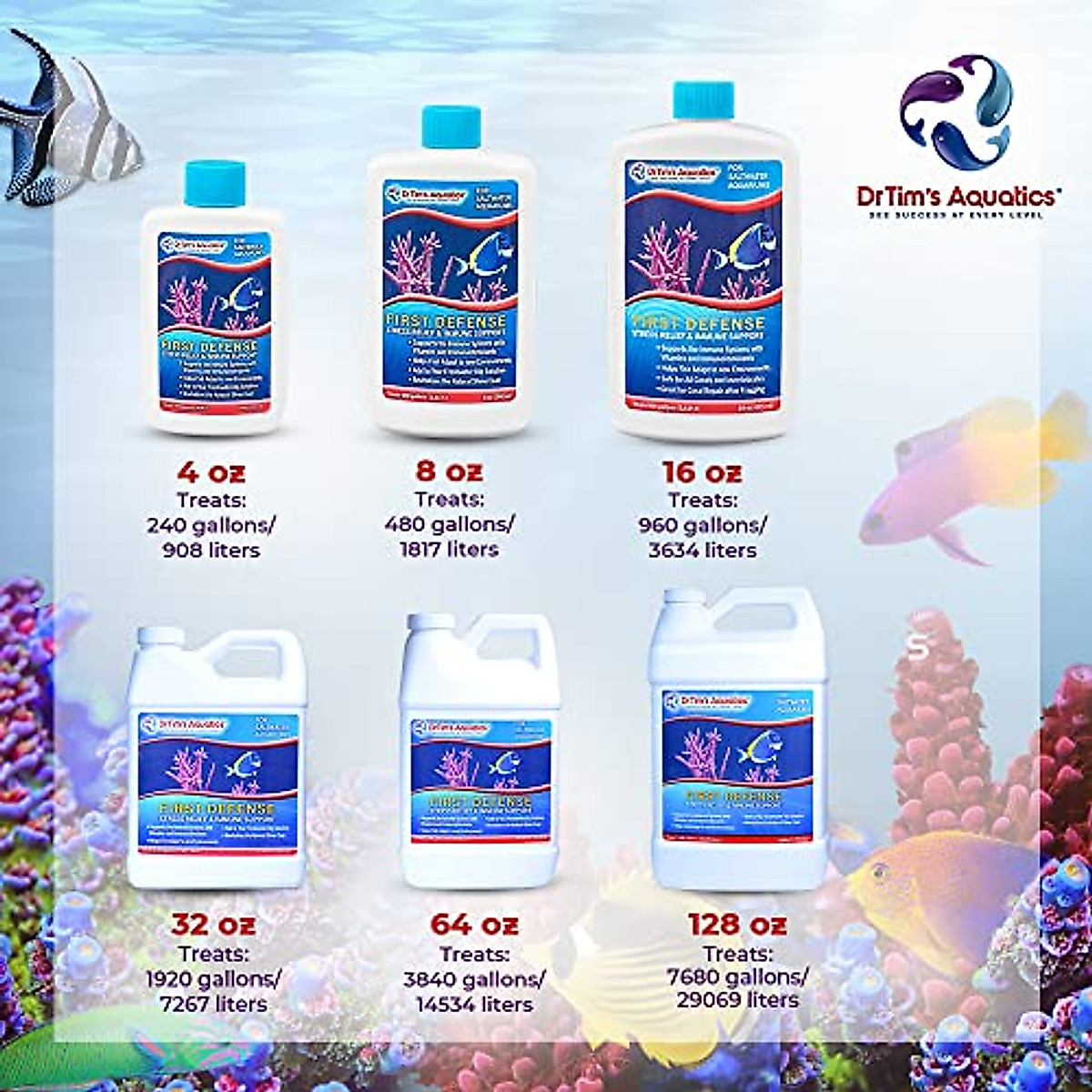 DrTim’s Aquatics First Defense for Saltwater Aquariums – Stress Relief & Immune System Support with Vitamins & Immunostimulants for Fish Tanks 4 oz.