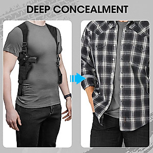 ZZY Shoulder Holster, Adjustable Vertical Gun Holster, Shoulder Holster for Pistols with Double Magazine Pouch, Left and Right Handed Universal Concealed Carry Holster for Most Kinds of Pistols