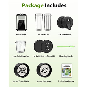 KOIOS Smoothies Blender, 900W Personal Blender and Grinder Combo for Kitchen, Smoothies Maker with 3 Non-BPA Portable Blender Cup for Baby Food, Beans, Nuts, Spice Protein Mixer