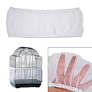 HMH PET Bird Cage Seed Catcher Guard Parrot Nylon Mesh Net Cover Stretchy Shell Soft Airy Skirt Traps Basket Cage (L, White)