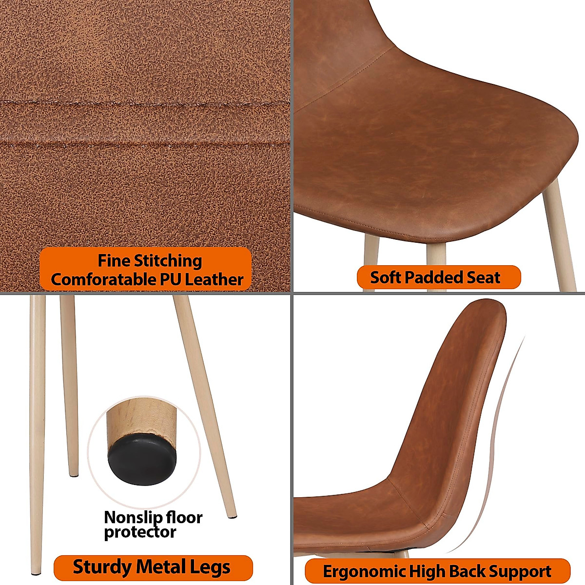 SUPER DEAL Kitchen Chairs Set of 2 Modern PU Leather Cushion Seat Mid Century Dining Chairs Side Chairs with Heavy Duty Wood Legs for Living Room Dining Room, Brown