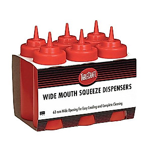 TableCraft Wide Mouth Squeeze Bottle Red, 16 oz, Plastic | 6/Pack