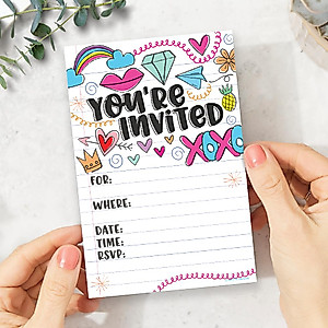 Fun Girl Doodles Invitations (20 Count) With Envelopes - Pre Teen - Tween Birthday Invitations