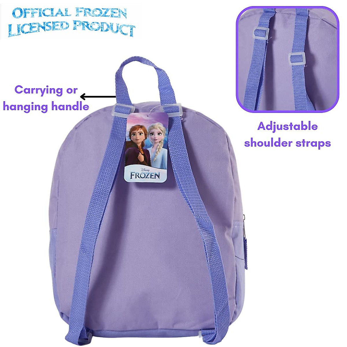 Disney Frozen 2 Mini Backpack for Girls & Toddlers with Princess Elsa and Anna - 12 Inch, Purple