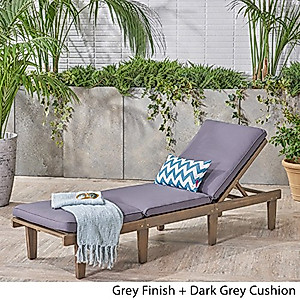 Christopher Knight Home Alisa Outdoor Acacia Wood Chaise Lounge, Grey Finish/Dark Grey Cushion