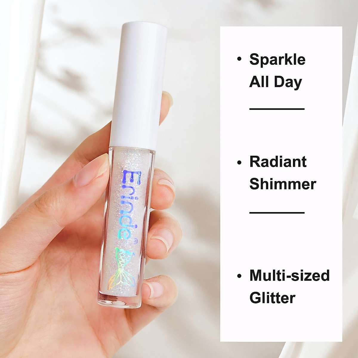 Erinde Liquid Glitter Eyeshadow Eyeliner, Metallic Shimmer Glitter Eyeshadow Liner, High Pigment Colored Eyeliner, Waterproof Long Lasting Sparkle Christmas Eye Makeup for Women, Star Silver