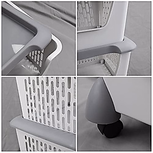 Morcte 5-Pack Plastic Stackable Storage Basket with Lids, Stacking Organizer Basket with Wheels, Gray