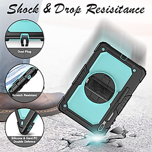 BASE MALL Tablet Case for Samsung Galaxy Tab S8 Plus 2022/S7 FE/S7 Plus 12.4 5G, [Shockproof] with Tempered Glass Screen Protector,360° Rotating Kickstand/Hand Strap/S Pen Holder (SkyBlue)