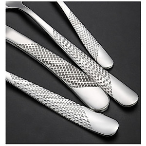18/8 stainless steel flatware set for 8, tableware set handle France style cutlery set with knife, fork, spoon, steak knife in Diamond texture pattern, perfect as a housewarming gift