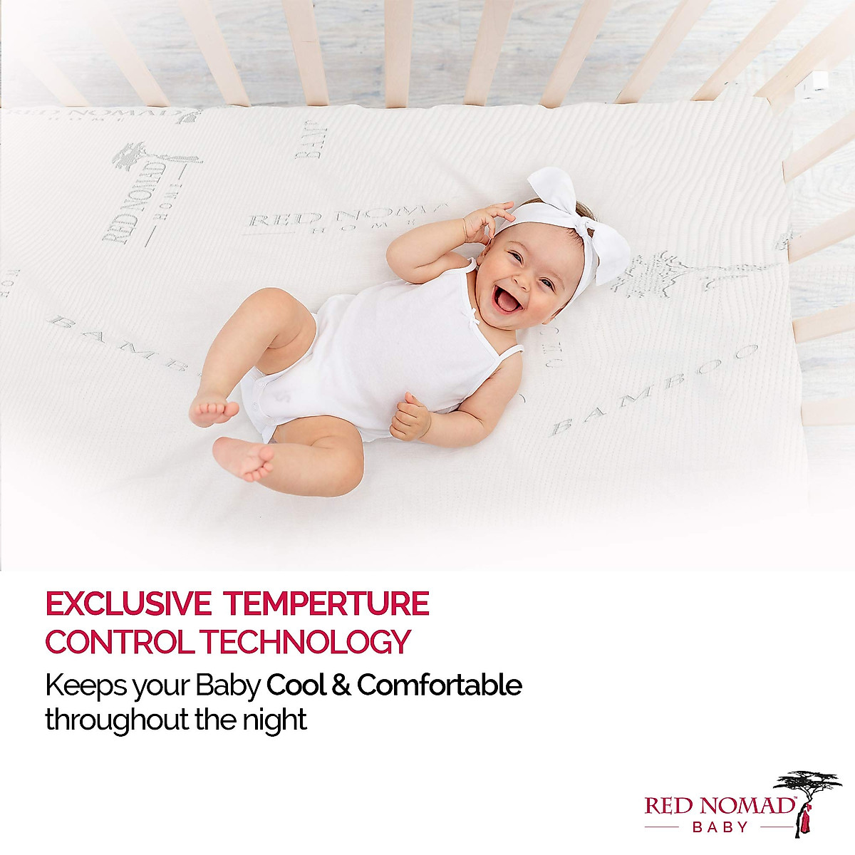 Red Nomad Waterproof Mattress Protector, Total Baby Crib Bed Mattress Cover, Ultra-Soft Bamboo Fabric with Noiseless Polyurethane Backing - Mini Crib Size