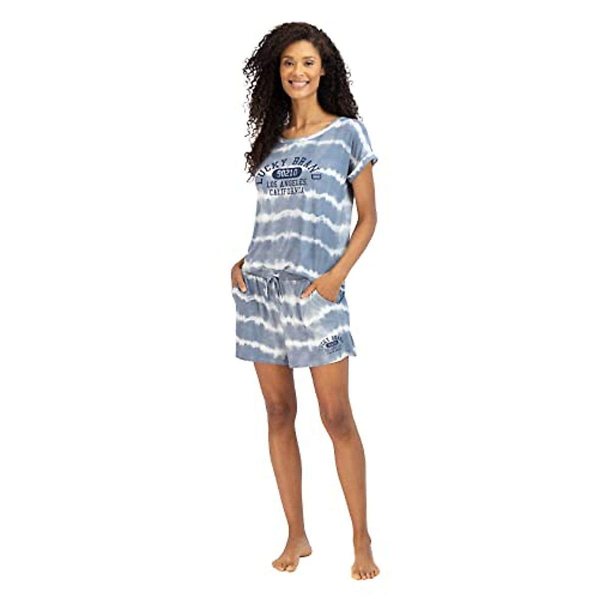 Lucky Brand Women's Pajama Set - Roll Sleeve T-Shirt and Shorts - Sleepwear for Women (S-XL), Size Small, Ocean Tie Dye