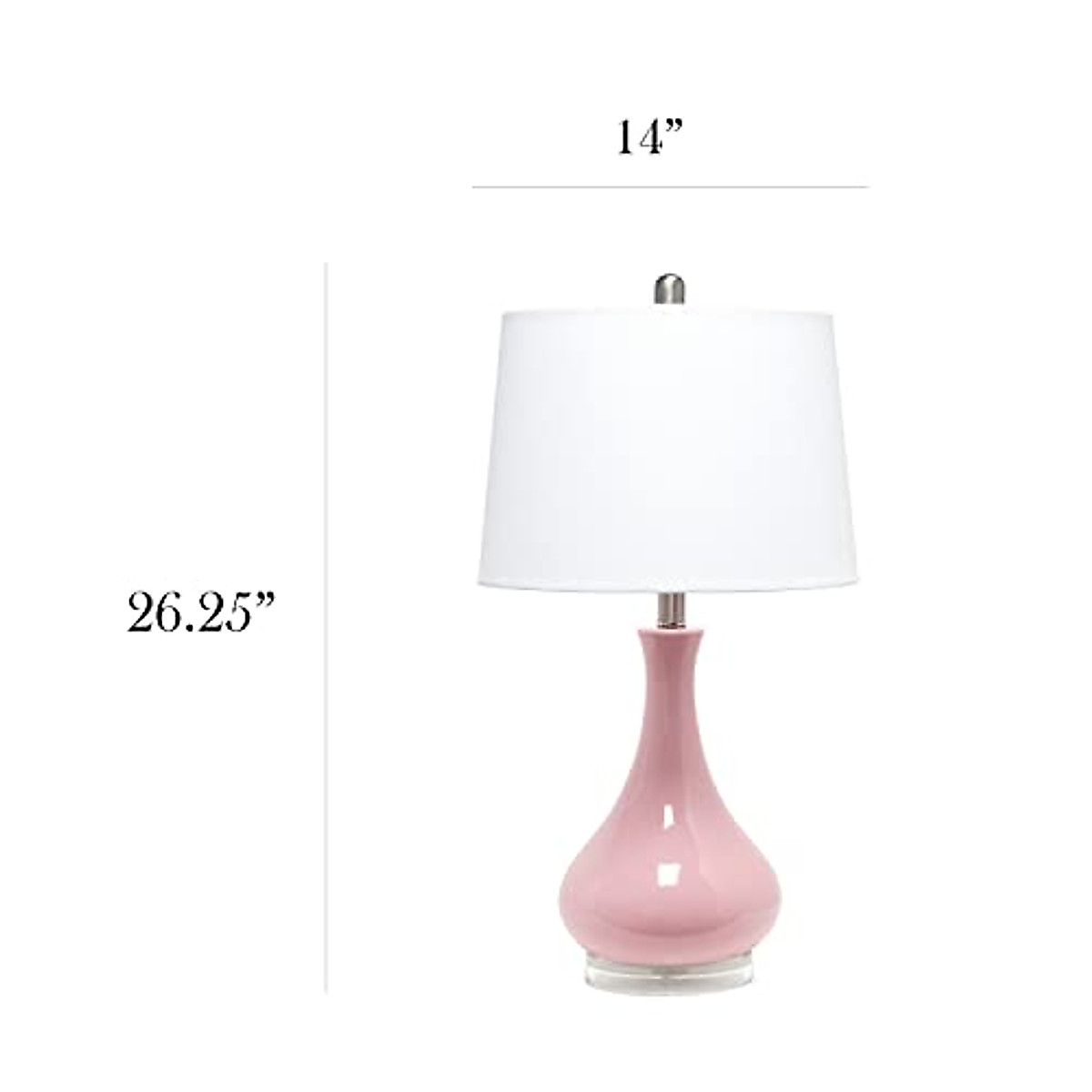 Elegant Designs LT3312-RPK Ceramic Genie Tear Drop Shaped Glossy Table Lamp, Rose Pink