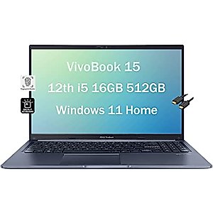 ASUS VivoBook S15 15.6" FHD IPS Business Laptop (Intel 12-Core i5-1240P, 16GB RAM, 512GB PCIe SSD, Iris Xe Graphics) Backlit, Fingerprint, Wi-Fi 6, Webcam, Win 11 Home (Renewed)