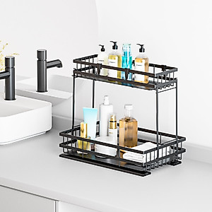 Under Sink Organizers and Storage, MEGAGURU 2-Tier L-Shape Heavy Duty Metal Pull Out Cabinet Organizer for Under Sink Organizer, Multi-Purpose for Under Kitchen Bathroom Sink Organizers and Storage
