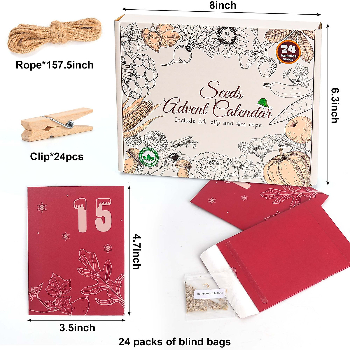 Seeds Christmas Advent Calendar 2024 for Women Adult, Hanging Decor Xmas Countdown Calendar for Garden Alike,Unique Christmas Countdown for Dad Mom Kids Family