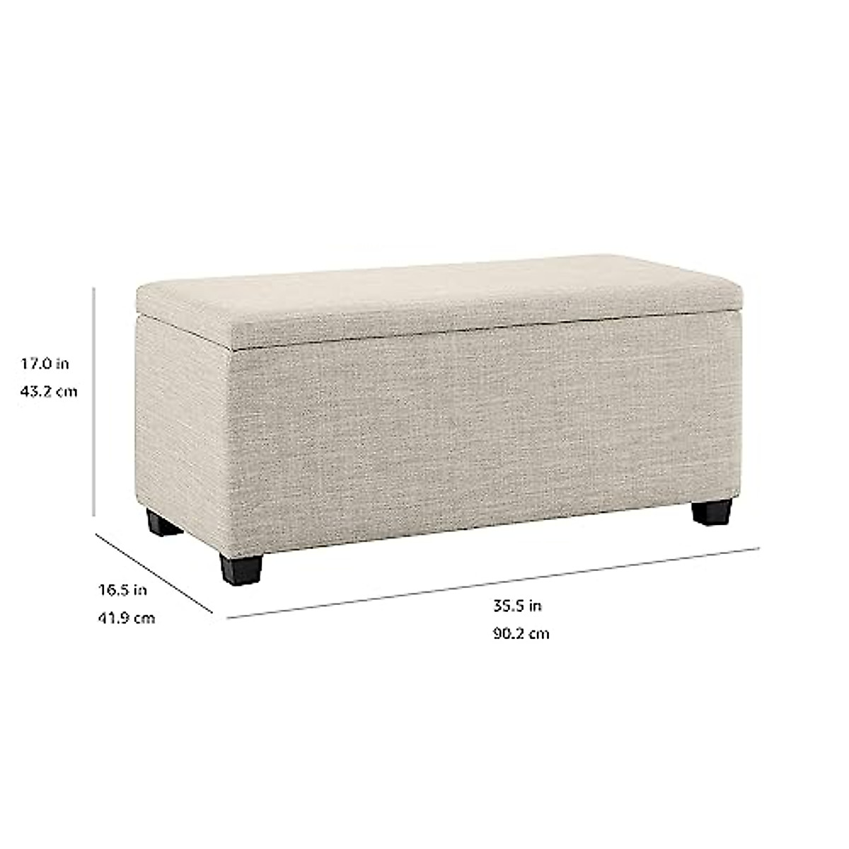 Amazon Basics Upholstered Storage Rectangular Ottoman and Entryway Bench, Beige, 35.5"W x 16.5"D x 17"H