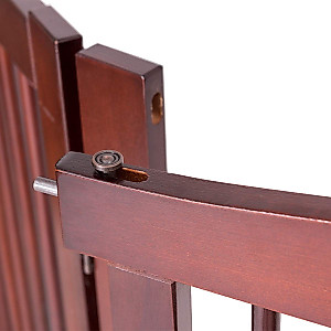 Giantex Freestanding Pet Gate with Door, 36inch 4 Panels Wooden Dog Gate with Walk Through Door, Foldable Pet Safety Puppy Fence Adjustable Pen for House Doorway Stairs