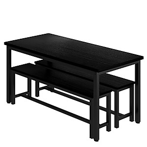 AWQM Dining Table Set with Two Benches, Kitchen Table Set for 4-6 Persons, Kitchen Table of 47.2 x 28.7 x 28.7 Inches, Bench of 41.3 x 11.8 x 17.7 Inches Each, Black