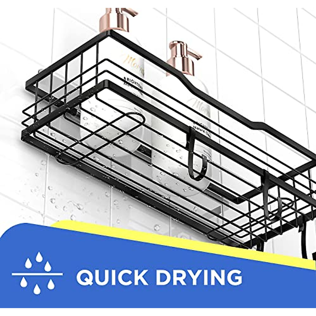 HBlife Shower Caddy 2 Pack Bathroom Shower Organizer, Adhesive Shower Caddy with 4 Hooks and Soap Dish, No Drilling Stainless Steel Shower Shelves for Inside Shower, Shampoo Holder for Shower Wall