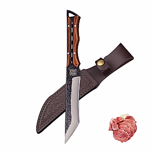 HENWAFX boning knife for meat cutting,Hand Forged Chef Knife Meat Butcher Cleaver Kitchen Knife for Outdoor hunting camping barbecue with sheath, meat and fish fillet bbq knife