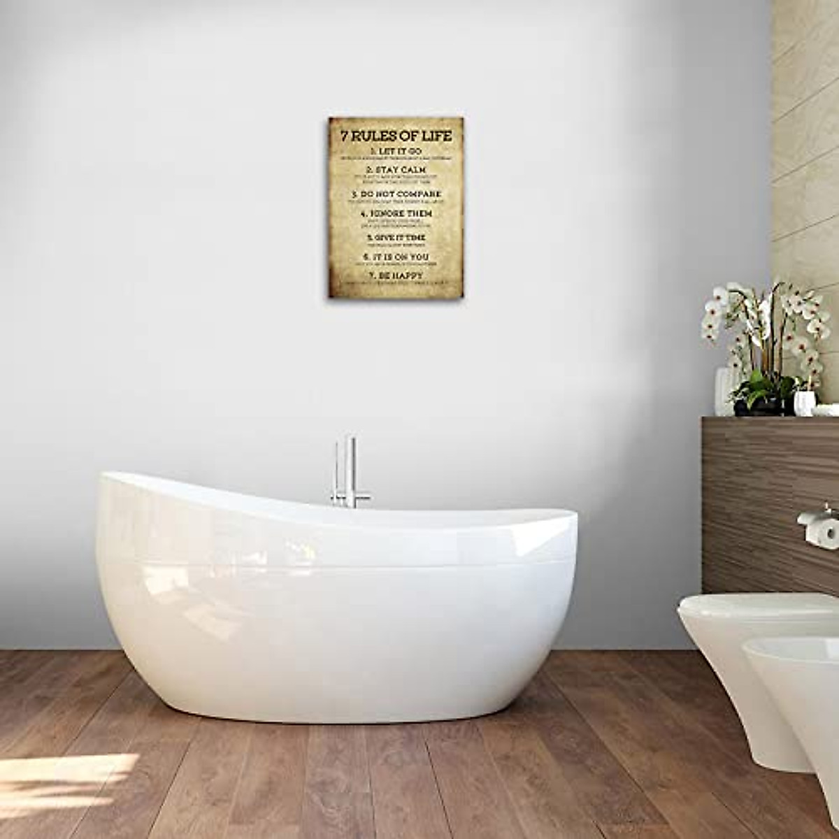 7 Rules of Life Wall Art Tan Inspirational Canvas Pictures Motivational Quotes for Office Wall Decor Retro Framed Canvas Prints for Living Room Bedroom Bathroom Home 12" x 16"