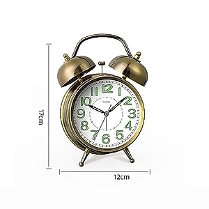 Analog Alarm Clock Alarm Clock, Non Ticking, Silent Bedside Clock with Two Bells Loud Alarm for Heavy Sleepers, Bedside Alarm Clock for Decor and Gifts Kids Alarm Clocks (Color : Brass)
