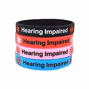 Caiyao Hearing Impaired Medical Alert ID Bracelets Blood THINNER Diabetic Type 1/2 Rubber Medical Awareness Emergency Warning Wristbands Bracelet-Hearing Impaired