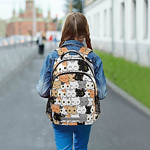 Cute Cat School Backpack for Boys Girls Portable Wide shoulder strap Backpack Lightweight Travel Bag College Casual Daypack with Reflective Strip