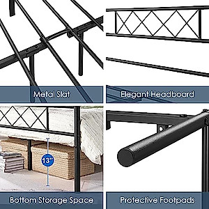 Yaheetech Full Metal Platform Bed Frame Mattress Foundation with Headboard and Footboard No Box Spring Needed Under Bed Storage Steel Slats Black