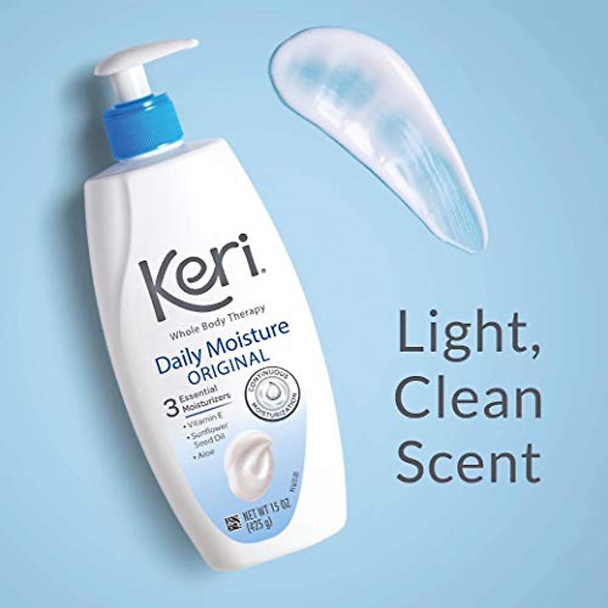 Keri Whole Body Therapy Original, Continuous Moisturization, 3 Essential Moisturizers (Vitamin E, Aloe and Sunflower Seed Oil), 20 Oz