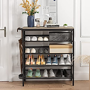 Shoe Rack for Entryway, 5-Tier Shelves Shoe Organizer Storage with Umbrella Holder Metal Frame Shoes Storage Stand for Closet, Living Room, Hallway, Doorway, Metal Frame (Washed Grey)