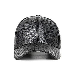 JNKET Fashion Mens Crocodile Pattern Baseball Cap PU Leather Hats for Women Adjustable Outdoor Sports Hats (Black)