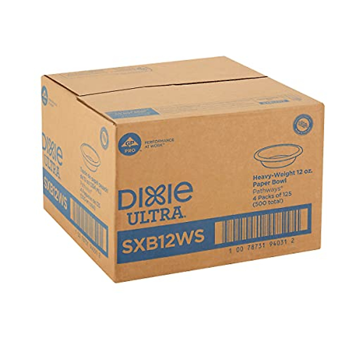 Dixie Ultra 12 oz. Heavy-Weight Paper Bowls by GP PRO (Georgia-Pacific), Pathways, SXB12WS (CASE), 500 Count (125 Bowls Per Pack, 4 Packs Per Case)
