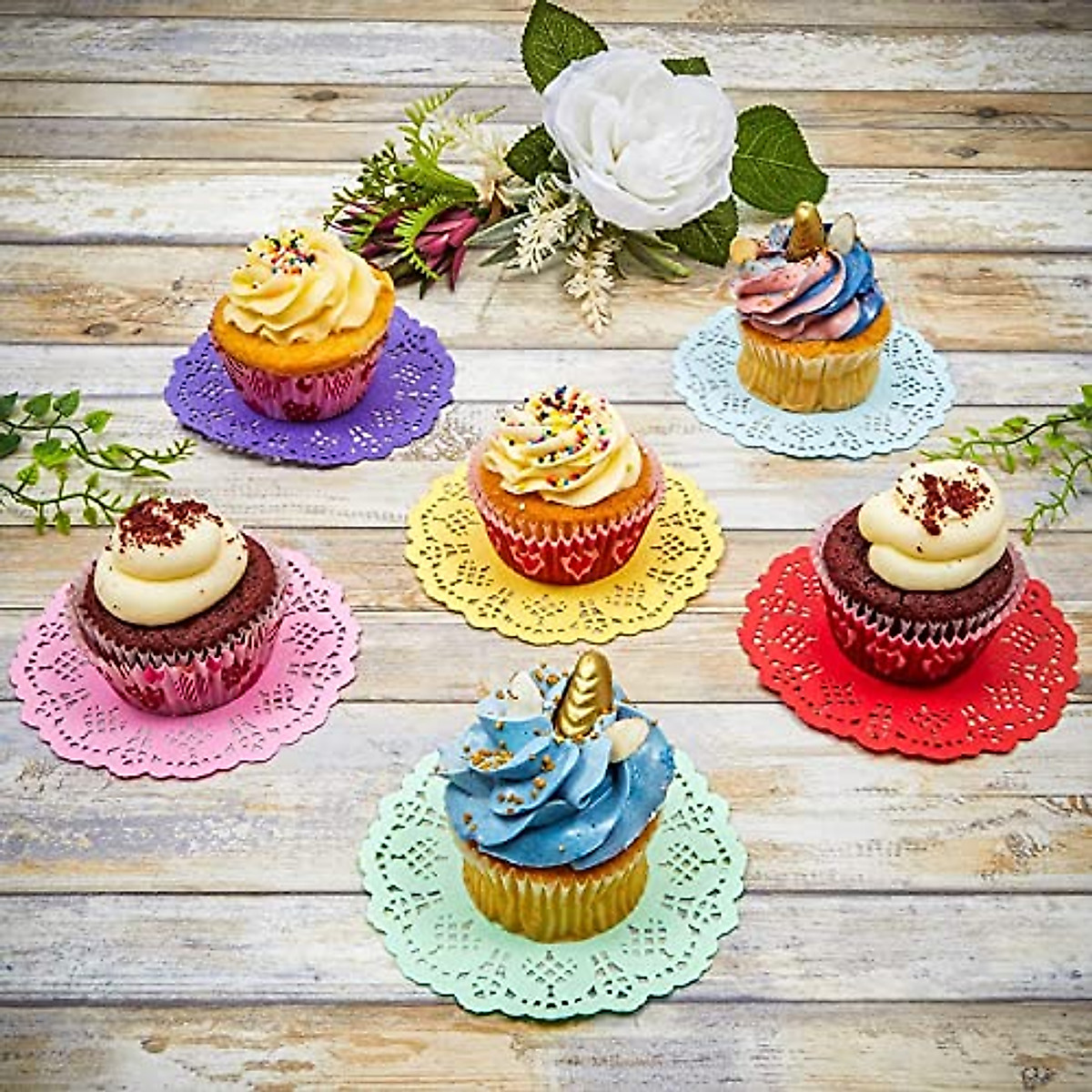 Mini Round Paper Lace Doilies, Rainbow Placemats (6 Colors, 600 Pack)