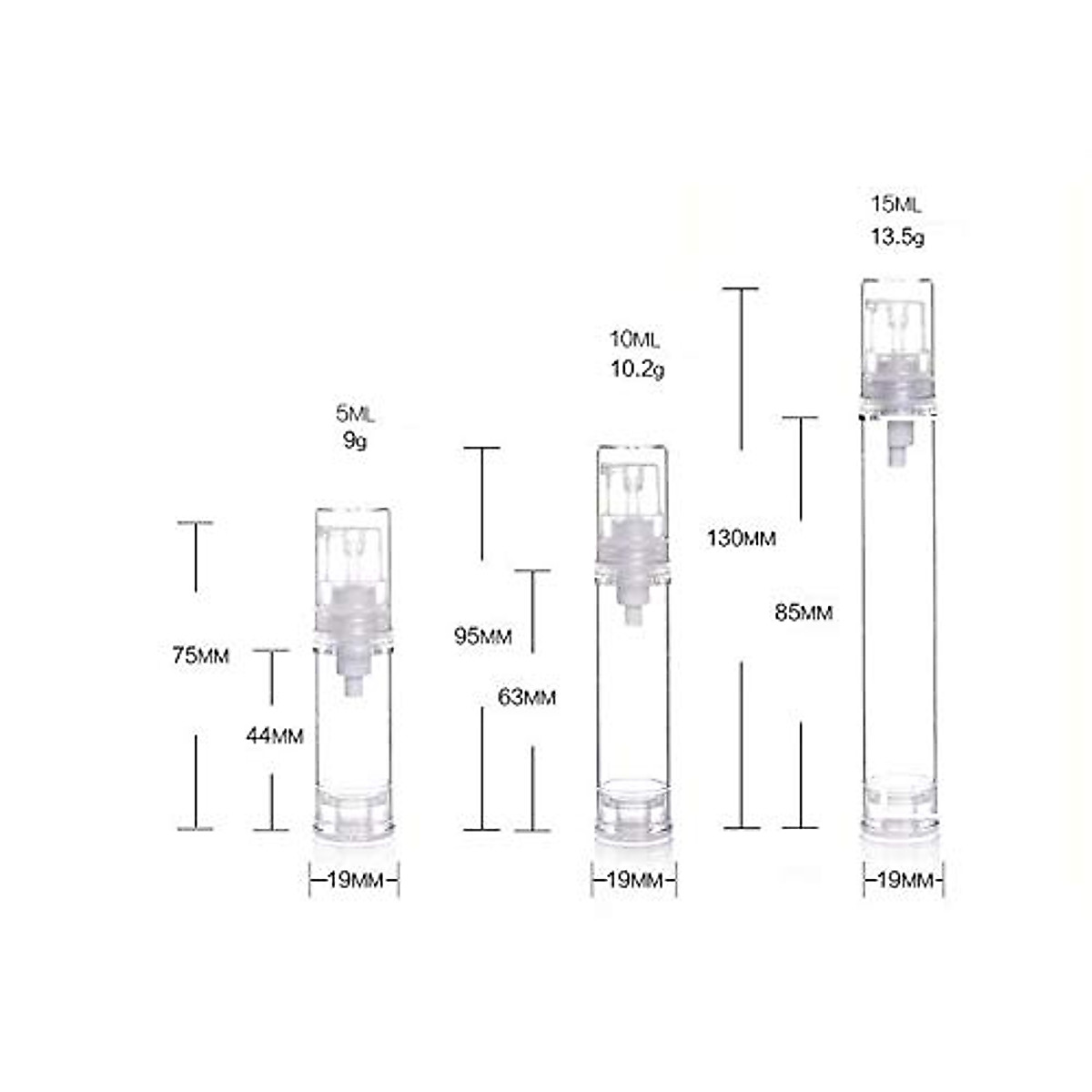 erioctry 12Pcs 10ML Empty Refillable Cosmetic Containers Cream Lotion Bottles Portable Clear Plastic Airless Vacuum Pump Bottle Sample Packing Toiletries Liquid Storage Vial Jars