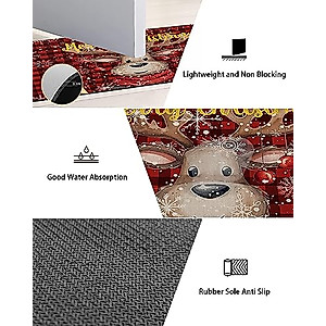 Christmas Elk Bath Mat for Tub,Non Slip Bathroom Floor Runner Rug Quick Dry & Absorbent Diatomaceous Earth Shower Sink Bedroom Kitchen Washable Doormat,Winter Snowflake Buffalo Plaid Red 18"x60"