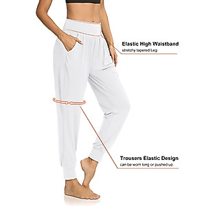 DIBAOLONG Womens Yoga Joggers Loose Workout Sweat Pants Comfy Lounge Pants with Pockets White L