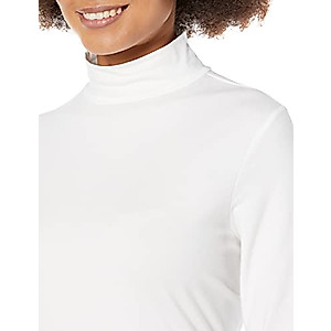 Amazon Essentials Women's Classic-Fit Long-Sleeve Mockneck Top (Available in Plus Size), White, Small