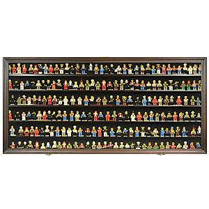 DisplayGifts Toy Minifigures Miniatures Display Case Frame Wall Cabinet Stand 200 Toys Dust Protection Mahogany Finish
