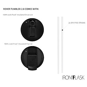 IRON °FLASK Rover Tumbler 2.0-20 Oz 2 Lids Vacuum Insulated Stainless Steel Bottle, Double Walled, Drinking Cup - Thermos Travel Mug - Mothers Day Gift - Dark Night