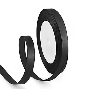 HimBen 3/8 Inch 25 Yards Satin Ribbon Black, Solid Color Fabric Ribbon for Gift Wrapping, Wedding, Polyester Gift Ribbon for Birthday Party Decoration, Craft, Hair, Floral, Sewing
