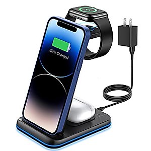 ZUBARR Foldable Wireless Charger for Multiple Devices 3 in 1 Wireless Charging Station for iPhone13 12 11/Pro/Mini/XS/XR,Wireless Charging Stand for Apple Watch SE/7/6/5/4/3/2, AirPods Wireless/Pro