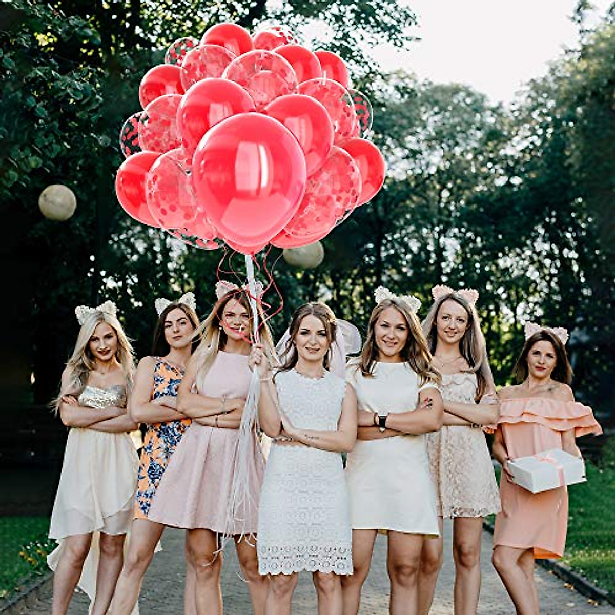 60 Pack Red Balloons + Red Confetti Balloons w/Ribbon | Red Balloon | Globos Rojos | Confetti Balloon | Birthday Balloons | Red Party Decorations | Red Birthday Decorations | Helium Balloons |