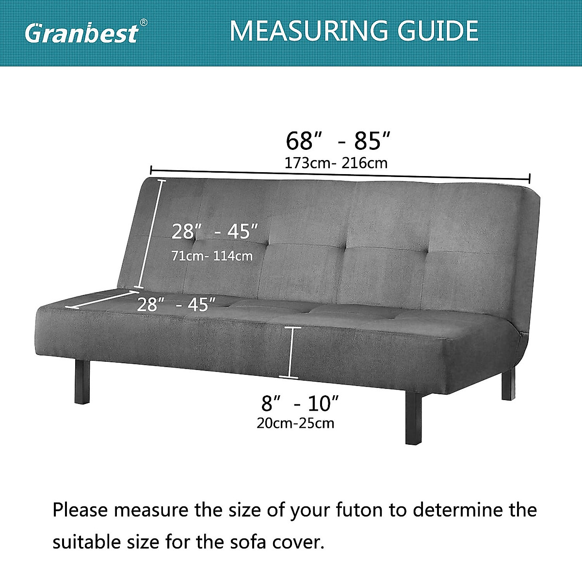 Granbest Water Repellent Futon Cover High Stretch Armless Sofa Covers Foldable Sofa Bed Covers Jacquard Futon Slipcover Waterproof Furniture Protector for Kids, Pets (Futon, Navy Blue)