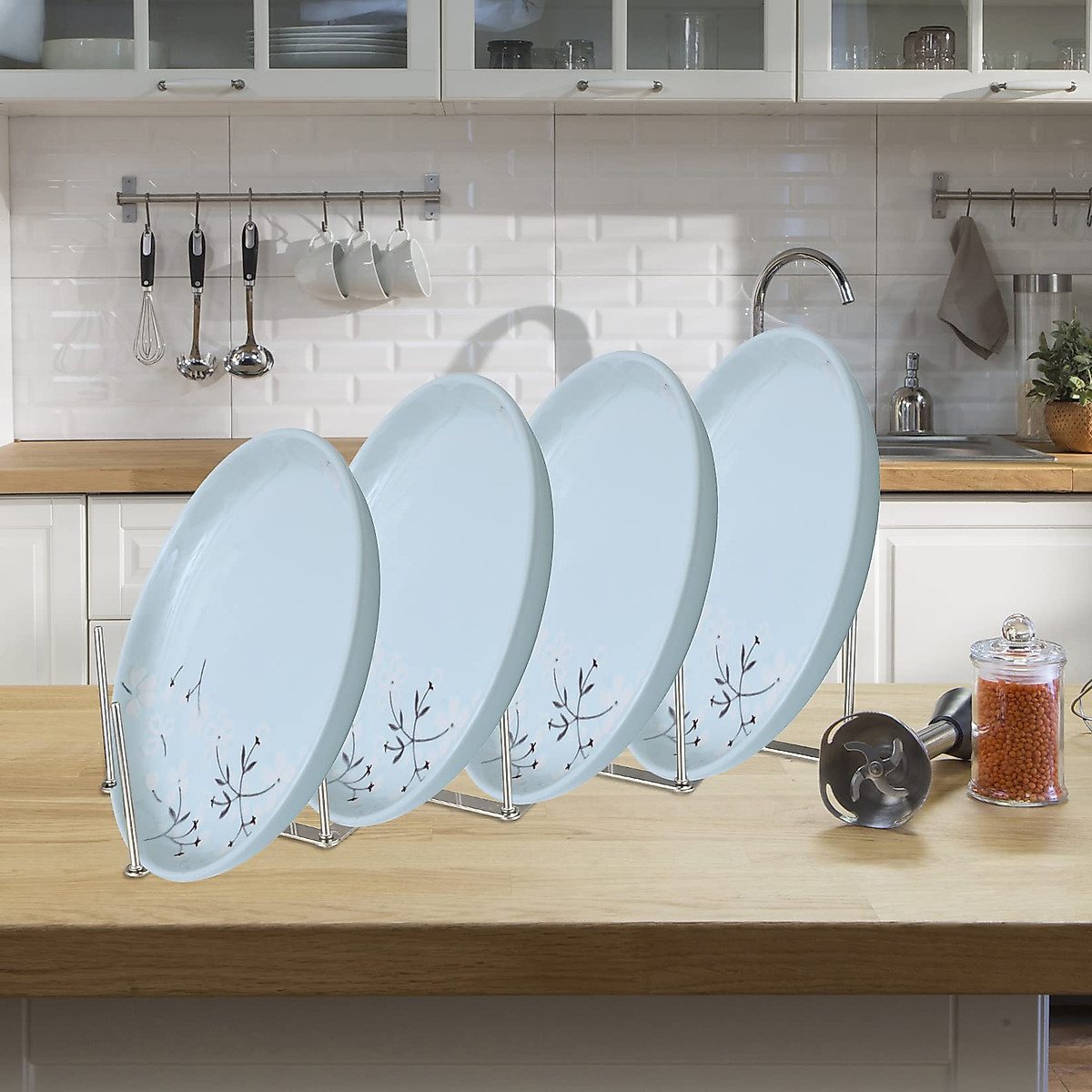 2 Pcs Pot Lid Holder, Pots and Pans Organizer for Cabinet, Adjustable Pot Lid Organizer, Stainless Steel Pot Lid Plate Organizer Rack Holder for Kitchen Pantry Organization, with 6 x Adhesive Hooks