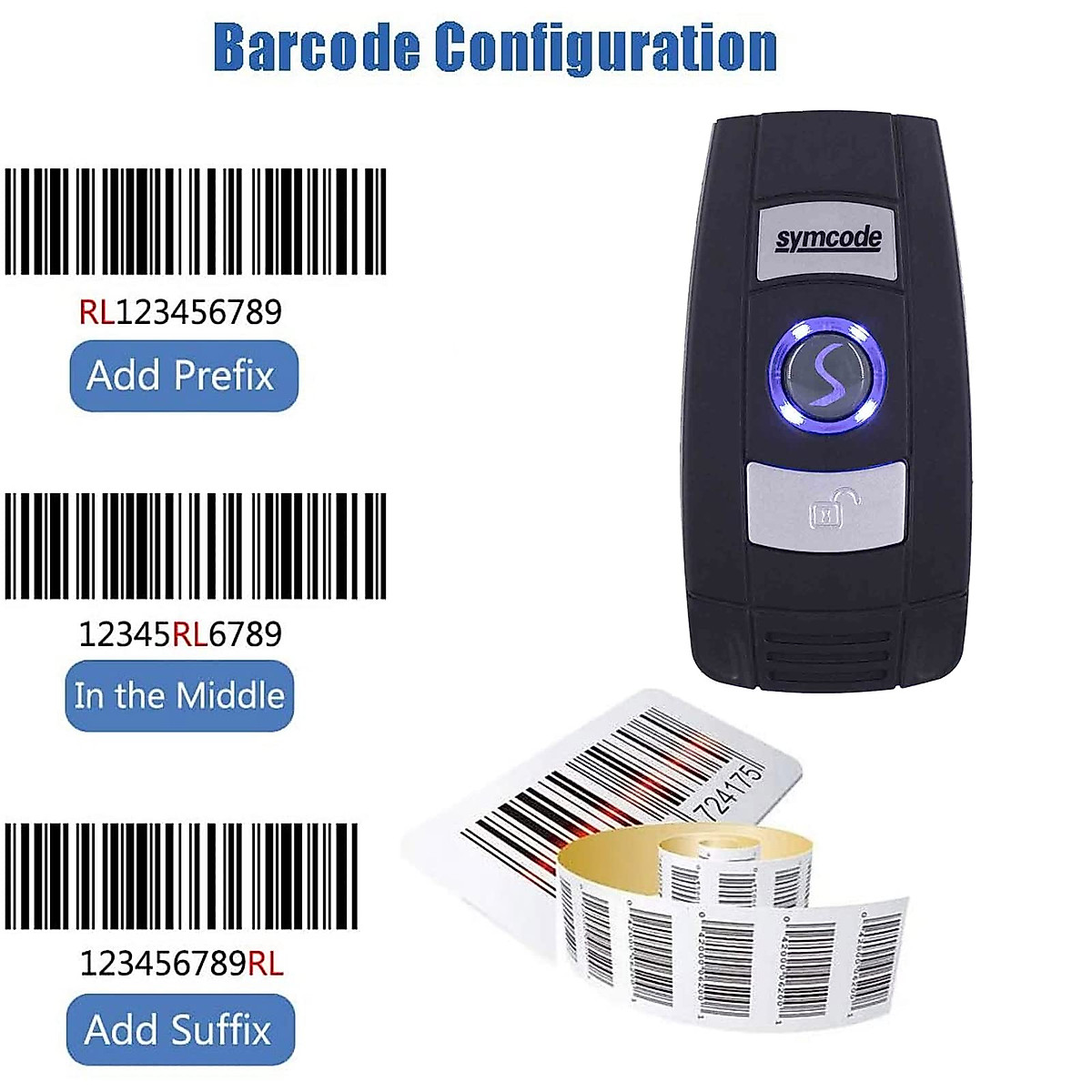Mini 1D Bluetooth Barcode Scanner Wireless Bar Code Scanner 3-in-1 Bluetooth/USB Wired/2.4G Wireless Barcode Reader laser Code Scanner for Inventory Code Image Reader for Tablet iPhone iPad Android PC